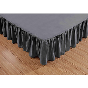 Sheets & Beyond Wrap Around Solid Microfiber Luxury Hotel Quality Fabric Bedroom Gathered Ruffled Bedding Bed Skirt 14 Inch Drop (Full, Charcoal)