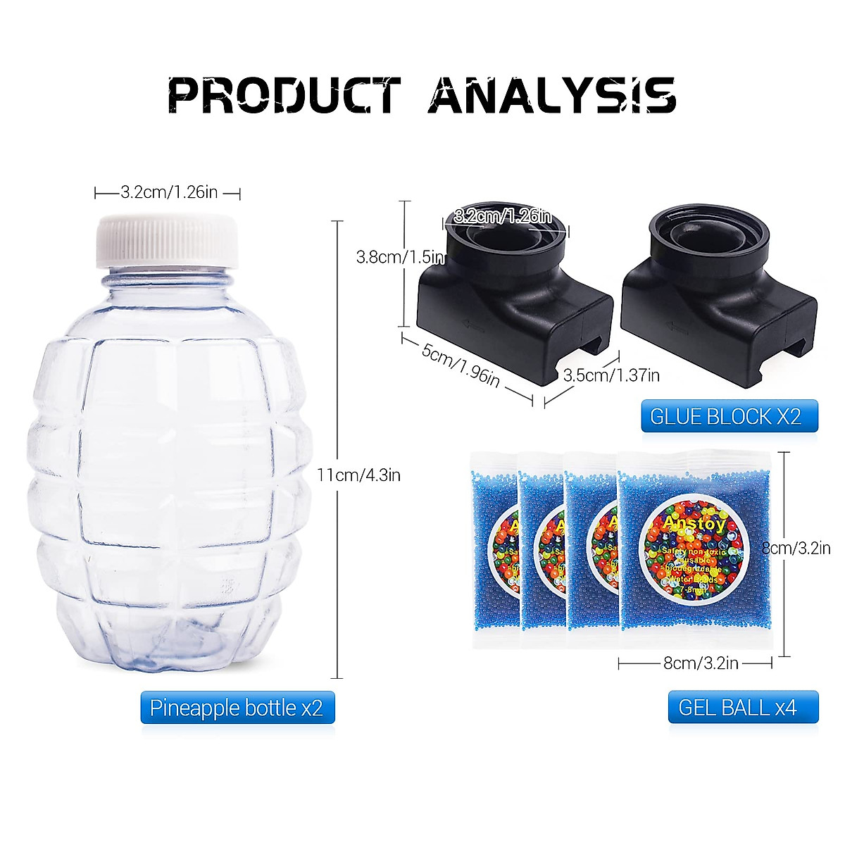 Anstoy Gel Ball Blaster Parts Tool Accessories Including - 20000 pcs Gel Balls | 2 pcs Pineapple Bottle | 2 pcs Bottle Holder