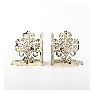 Jemeni Antique Cast Iron Medallions Bookends, Distressed White