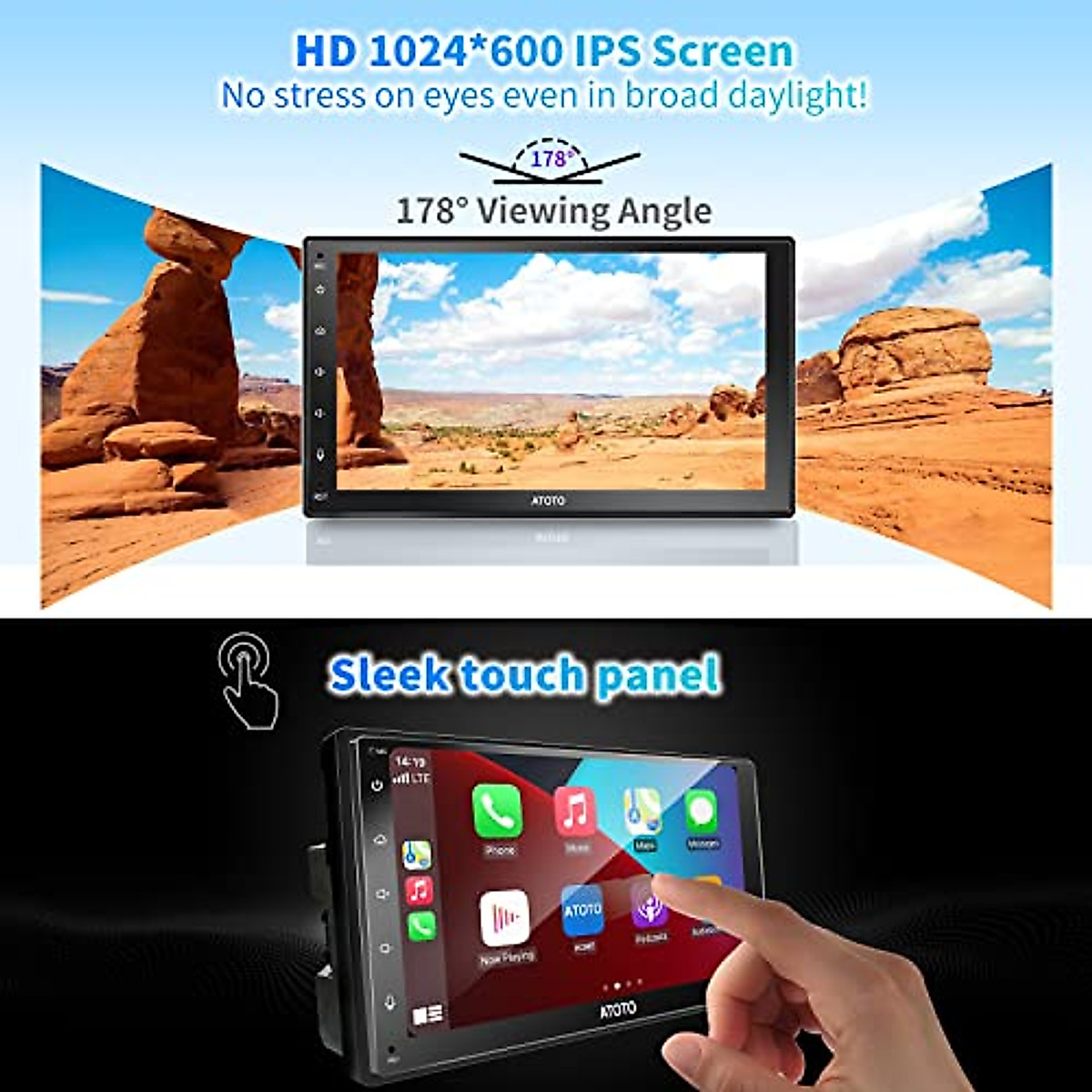 ATOTO F7WE 7inch Touchscreen Double DIN Car Stereo, Wireless CarPlay & Wireless Android Auto, in-Dash Video Receivers, Bluetooth, Mirror Link, HD LRV, Quick Charge, Voice Control, F7G2B7WE