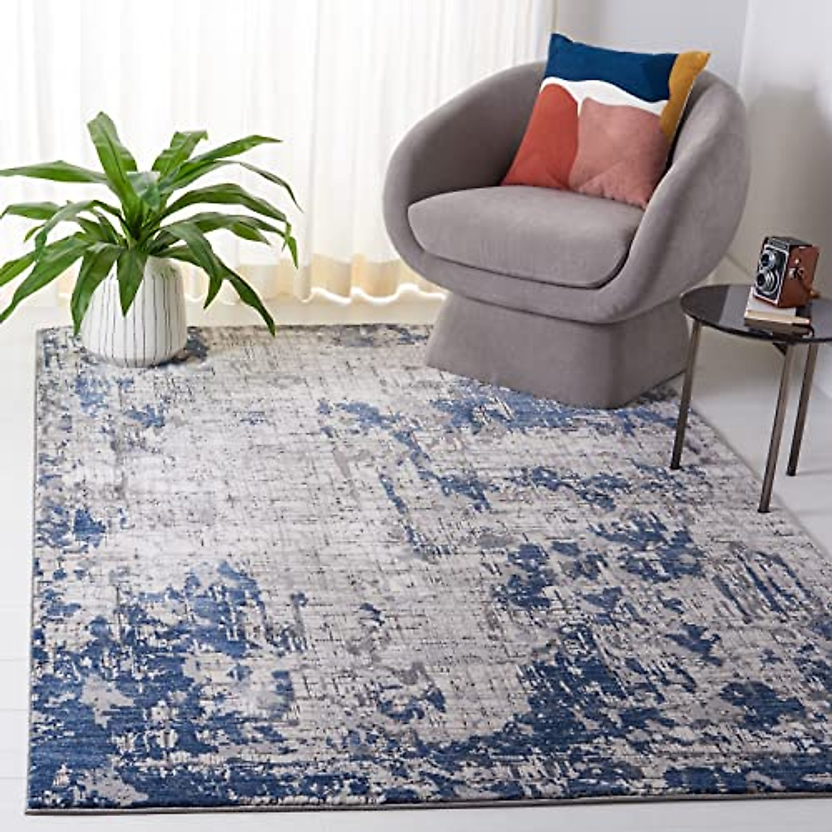 SAFAVIEH Meadow Collection 2'7" x 8' Grey MDW178F Modern Abstract Runner Rug