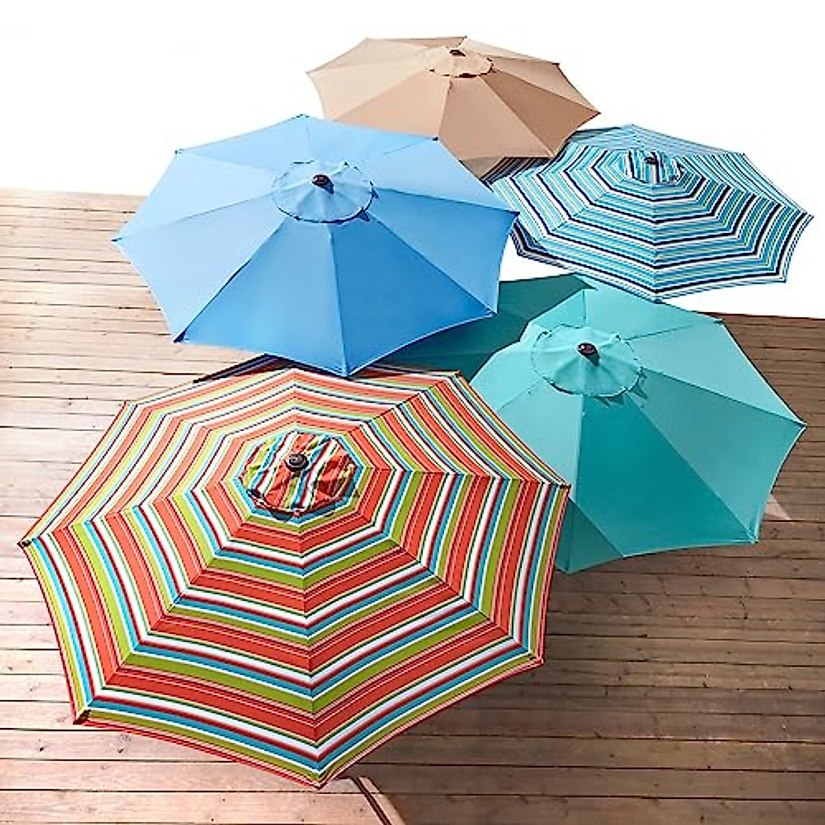 BrylaneHome 9' Tilt-And-Crank Umbrella 9 Foot Heavy Duty Fade-Resistant Tilting Shade, Covert Breeze Multicolored