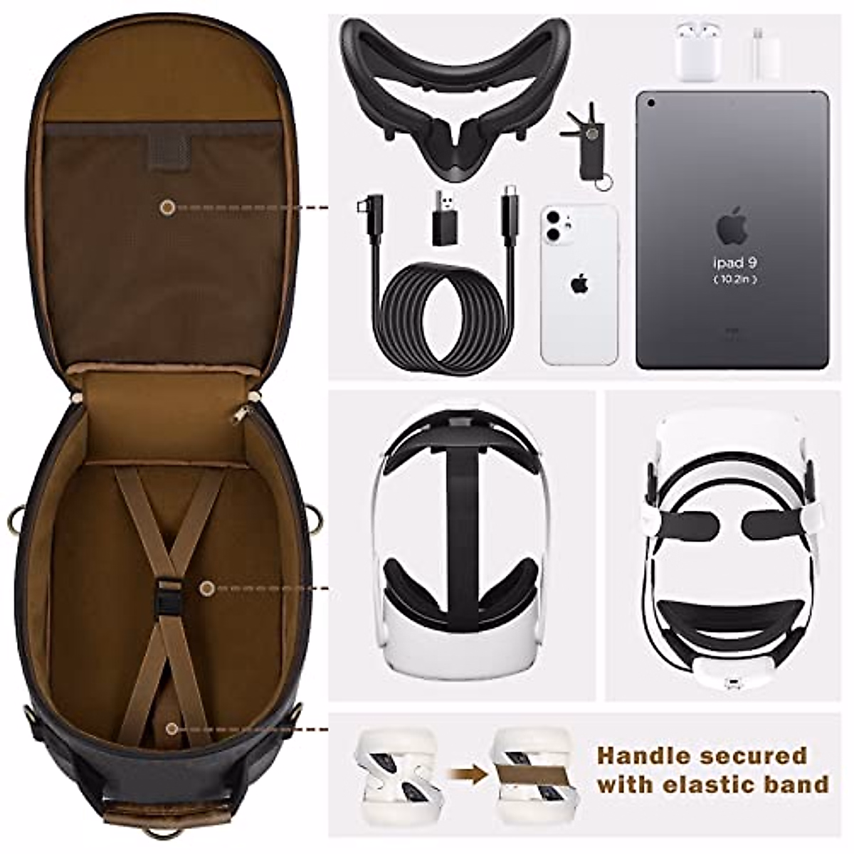 SMRITI Hard Carrying Case Compatible with VR Elite Strap Battery Version Virtual Reality Headsets and Touch Controllers Accessories, Large Portable Protection Backpack for Travel and Home Storage