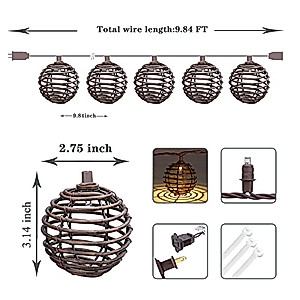 Vigdur Decorative - Rattan Ball String Lights with 10 Led Bulbs Plug in Rattan Lantern String Lights for Patio Garden Backyard Party Decor,9.84FT