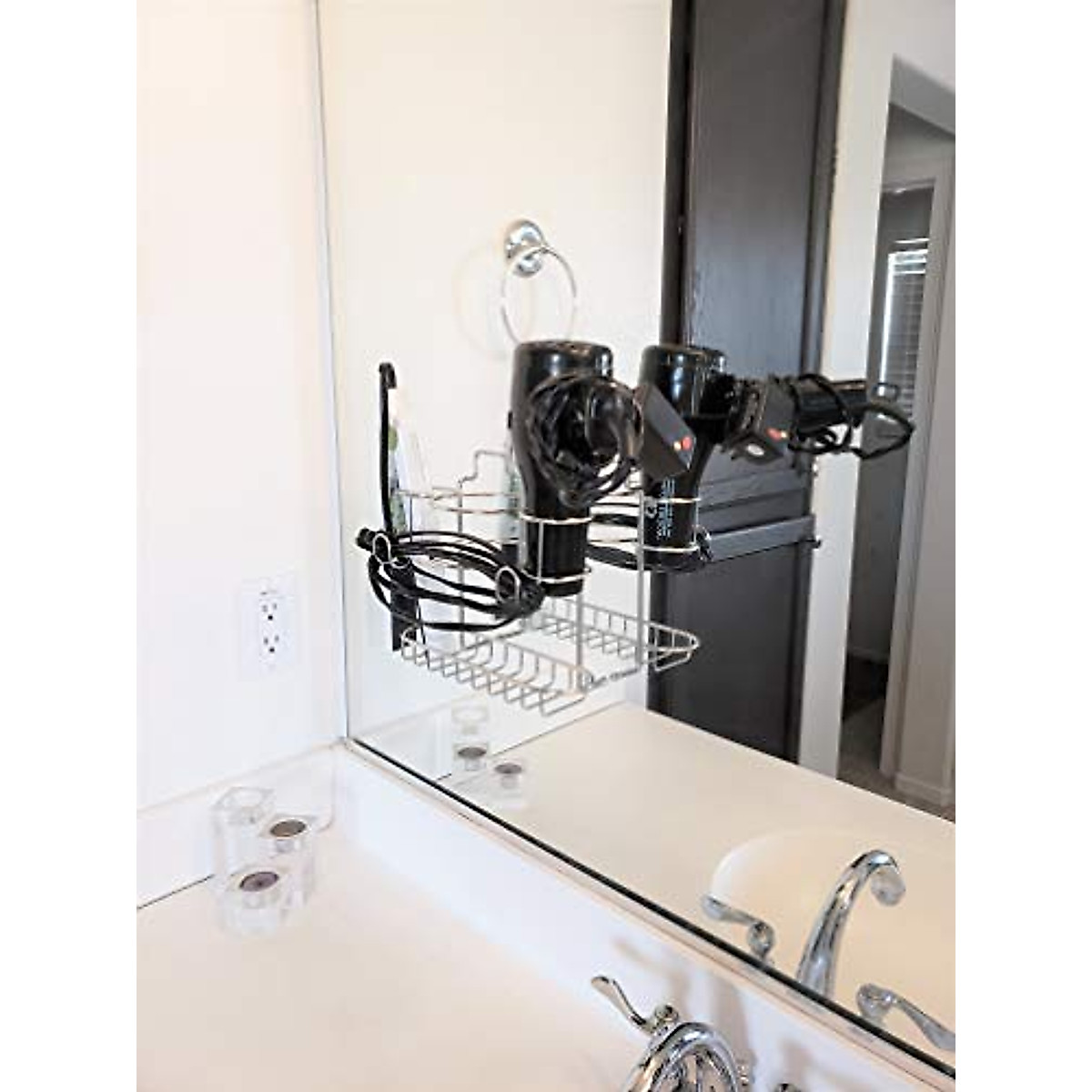 SIMPLELIFE Hair Dryer Holder Wall Mount Curling Iron Flat Iron Organizer, Hidden in Cabinet, NO Scuff Marks,(Improved Design) hairdryer Straightener Hair Brush Home Storage, Suction Cup (Cabinet)