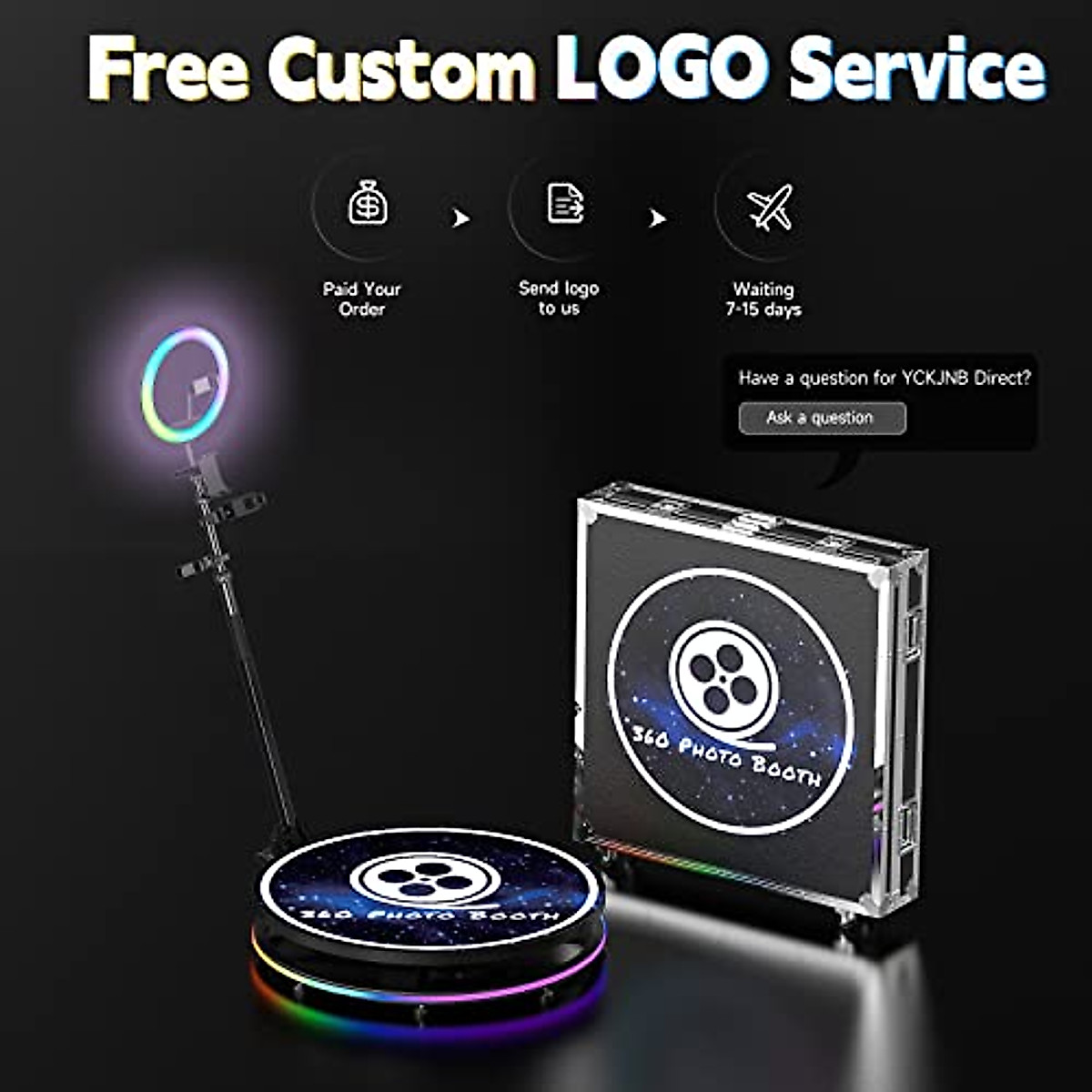 YCKJNB 360 Photo Booth 39.4" Machine with Flight Case,5 People Stand,Free Custom Logo with Extra Replacement Accessories,Software APP Control, Rotating Platform Auto Slow Motion Spinner Camera Booth