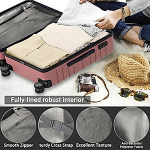 Fujampe 3 Piece Luggage Set, Lightweight Pink Hardshell Luggage Sets with Spinner Wheels & TSA Lock, Carry on Suitcase 3 Piece Sets 20''/24''/28'' (Rose Gold)