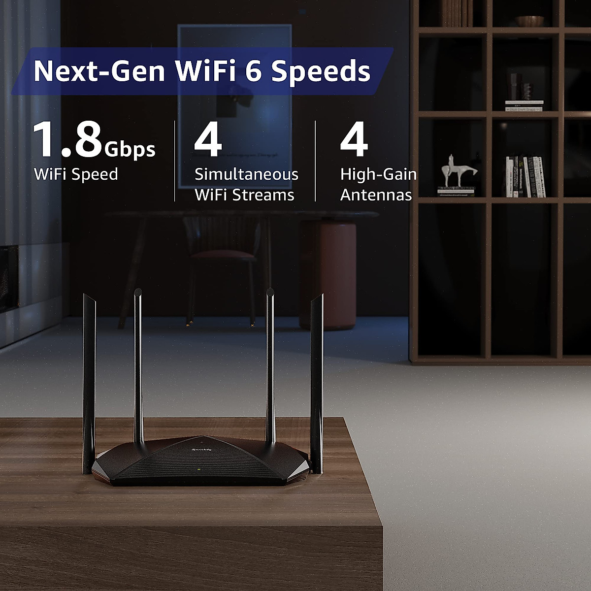 Speedefy WiFi 6 Router, AX1800 Smart WiFi Router, 4-Stream Dual Band Wireless Router for Home Internet & Gaming, 1.5GHz Quad-Core CPU, MU-MIMO, OFDMA, Parental Control, VPN, IPv6 (Model KX450)