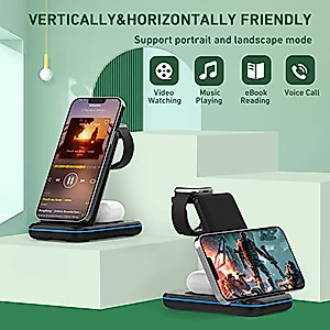 Wireless Charging Station,3 in 1 Fast Wireless Charger Stand Qi-Certified Foldable Charging Stand Dock for iPhone13/12/11/Pro/Max/X/XS, Airpods Pro/3/2/,iWatch Series 2-7 (with Adapter)