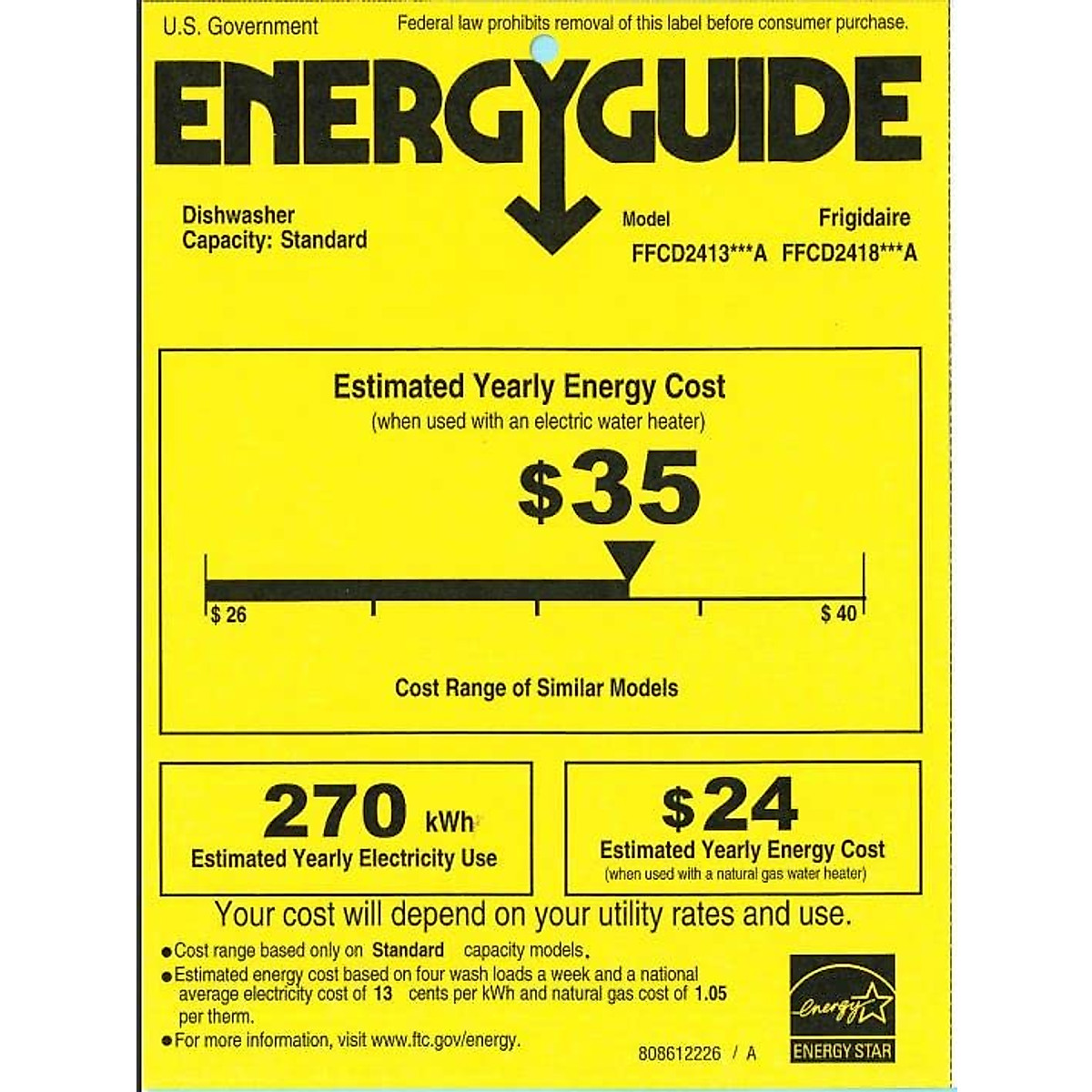 Frigidaire FFCD2413US 24" Built-in Dishwasher with 3 Wash Cycles, 14 Place Settings and Energy Star Certified, in Stainless Steel