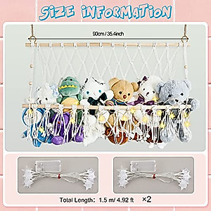 Stuffed Animal Storage Stuffed Animal Hammock Macrame Toy Hammock with LED Light for Neatly Store Animals and Plush Toys in Room for Hanging Stuff Animals for Nursery Play Room Bedroom (White)