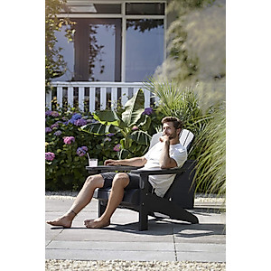 Keter Alpine Adirondack 2 Pack Resin Outdoor Furniture Patio Chairs with Cup Holder-Perfect for Beach, Pool, and Fire Pit Seating, Dark Grey