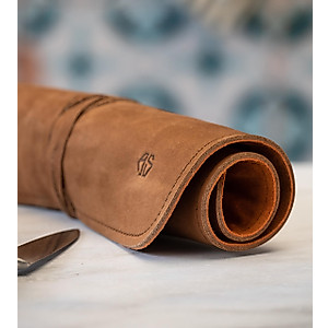 Angus Stoke Knife Roll Bag Genuine Leather – Chef`s knife bag 7 slots/for up to 11" knives – Leather Knife Case Steve (brown)