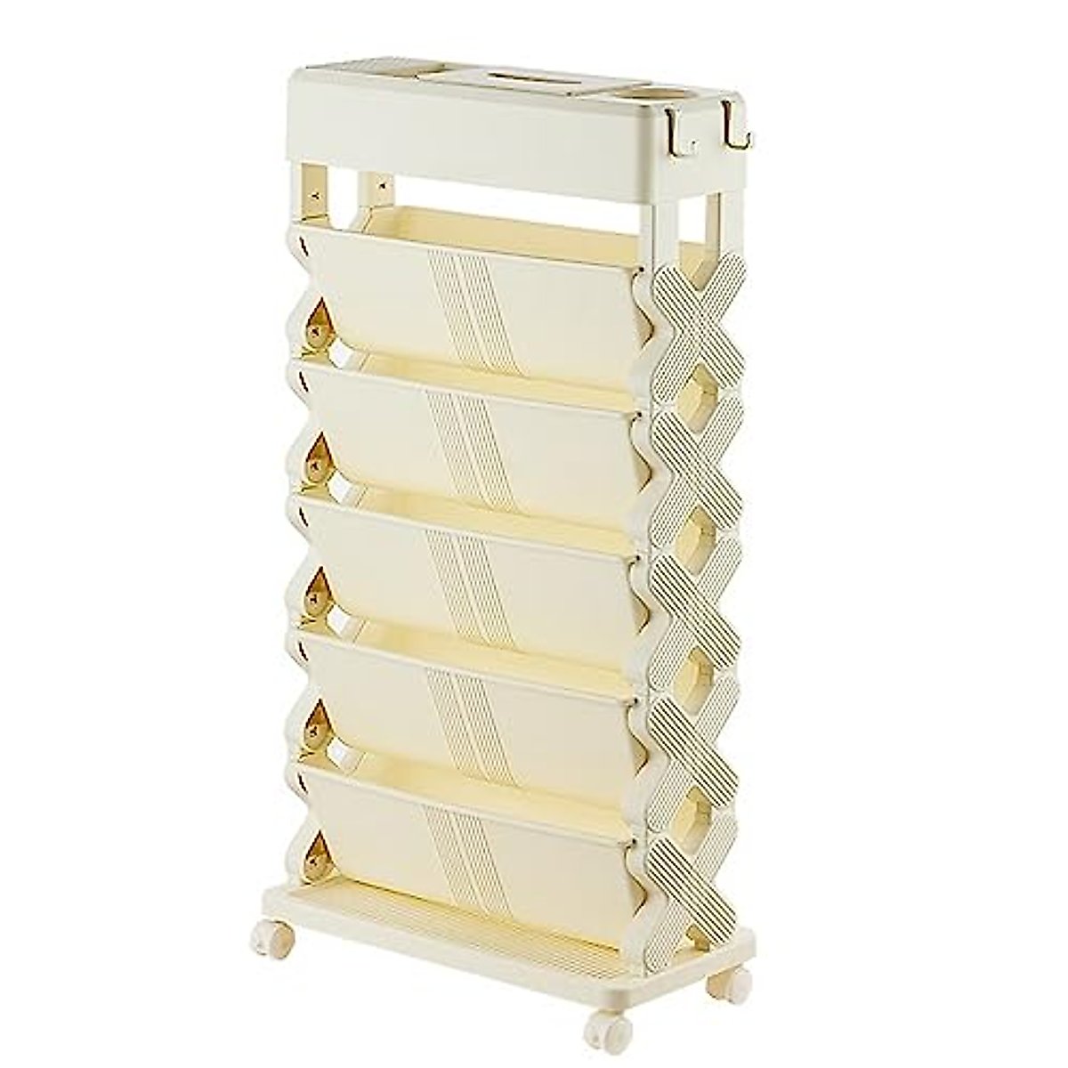 YAYLAIP Movable Bookshelf Cart, 6-Tier Large Capacity Movable Office Desk File Organizer with Wheel Multilayer Rotatable Removable Plastic Practical Rolling Covered