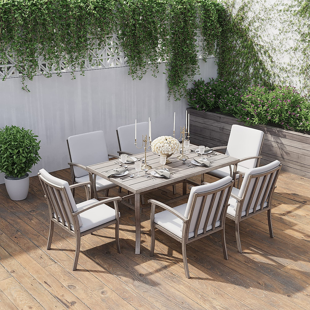 HAPPATIO 7 Piece Patio Dining Set, Aluminum Outdoor Dining Set for 6, Aluminum Dining Table and Chairs Set, Patio Dining Furniture with Aluminum Table, Chairs and Washable Cushions (Gray)