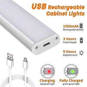 Wireless Under Cabinet Lights Motion Sensor Light Dimmable, 80 LED Closet Light Rechargeable Magnetic Under Cabinet Lighting, Under Counter Lights for Kitchen, Wardrobe, 3-Pack