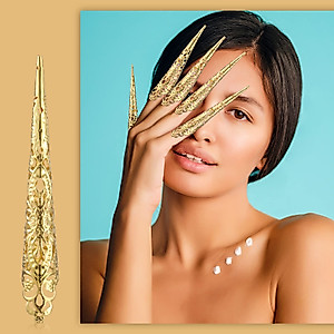 20 Packs halloween Finger Nail Claw Rings Ancient Queen Fingernail Claw Metal Finger Knuckle Claw for Halloween Women Cosplay Costume Drama Dance Show (Gold, Silver)