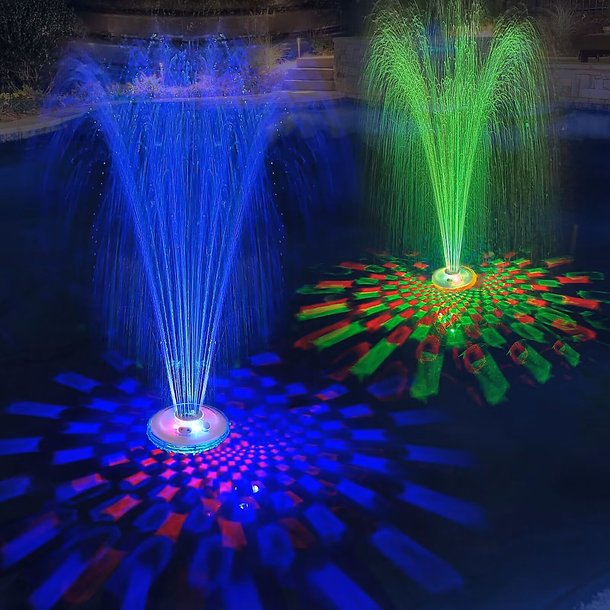 LanAqua Floating Pool Fountain with Underwater Light Show,Pool Water Fountain Rechargeable Battery Powered,2 Spray Modes Pool Fountain Pump,Pool Fountain for Inground Above Ground Pools-1PC