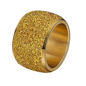 PAURO Women's Stainles Steel Wide Wedding Band Ring with Sparkly Bling Small Disc Sequins Pave Setting Gold Size 9