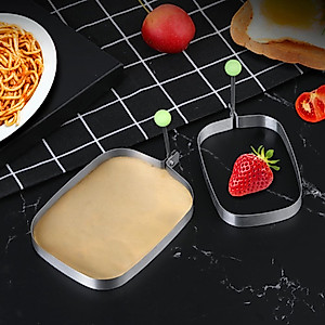 Cabilock 4pcs Egg Rings Pancake Rings Rectangular Stainless Steel Fried Egg Rings Muffin Omelette Rings Griddle Pancake Molds Shapers with Handle for Breakfast Sandwich
