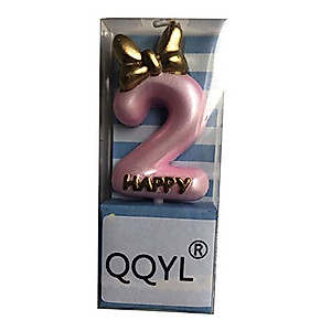 QQYL Pink 2 Candle Birthday Girl,Purple Second 2nd Birthday Candle Girl for Cake Topper, Number 2 Cake Topper Gold, 2th Birthday Party Decoration (08 Number 2)
