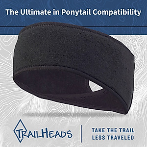 TrailHeads Women’s Ponytail Headband | Fleece Earband | Winter Running Headband - black