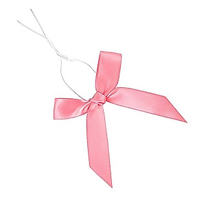 BeiLeiNiceHK 100 Pack Pink Twist Tie Bow, Pre Tied Bows,Christmas Satin Twist Tie Bows for Treat Bags,Packaging Bows for Candies and Apples, Pretied Ribbon Bows for DIY Decorations,Treat Bows