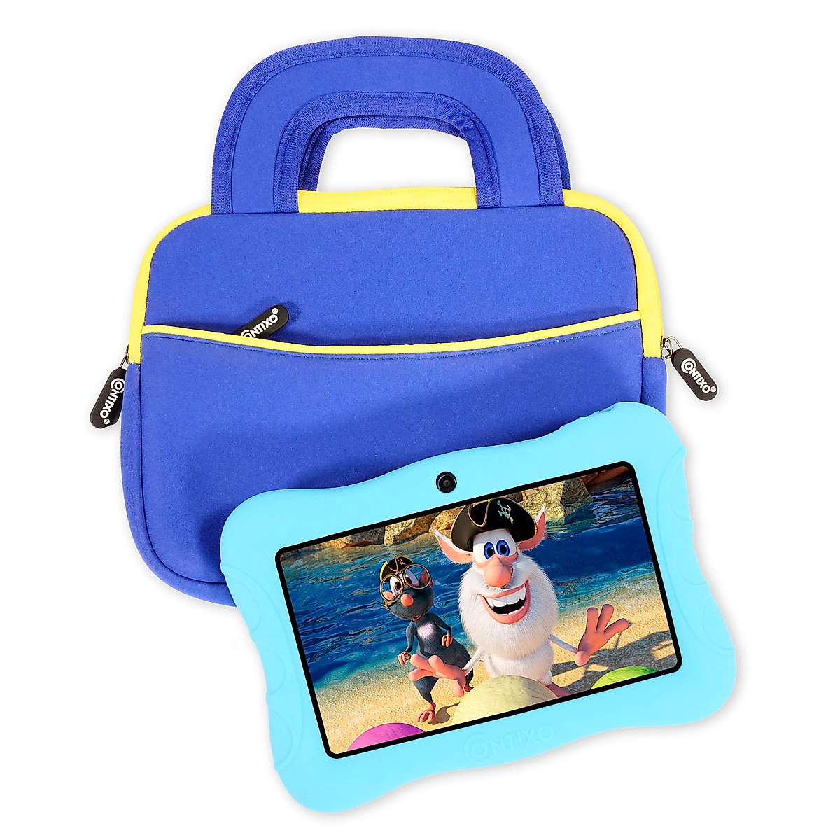 Contixo Kids Tablet V10, 7-inch HD, Ages 3-7, Toddler Tablet with Sleeve Bag Bundle, Learning Tablet Set for Children - Blue