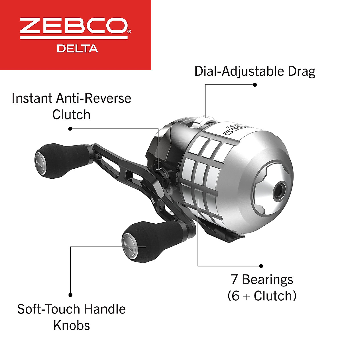 Zebco Delta Spincast Fishing Reel, Size 30 Reel, Changeable Right- or Left-Hand Retrieve, Dual Ceramic Pick-Up Pins, Pre-Spooled with 10-Pound Fishing Line, Braid Ready, Cool Gray