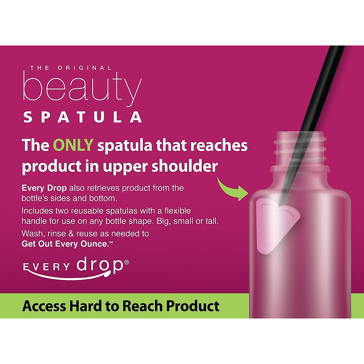 Every drop Beauty + Lip Spatula Combo, Last Drop, Get Hard to Reach Beauty and Lip Products Out of Bottle, Washable and Reusable, 1 Beauty Spatula and 1 Lip Spatula