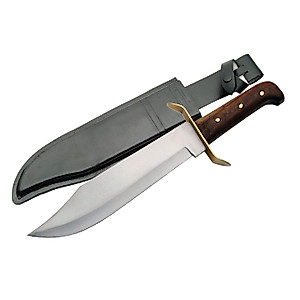 SZCO Supplies 15” Classic Wood Handle Carbon Steel Bowie Blade Outdoor Survival Knife,Brown/Brass