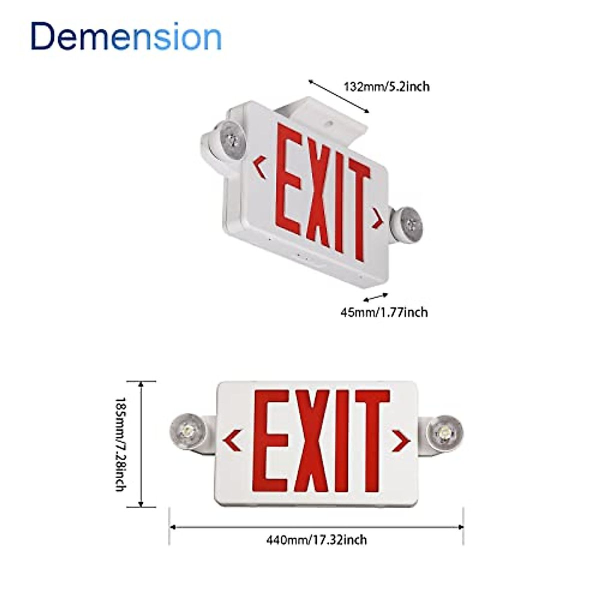 TANLUX Red Exit Sign with Emergency Lights, LED Emergency Exit Light with Battery Backup, UL Listed, AC 120/277V, Commercial Emergency Lights Combo for Business - 1 Pack