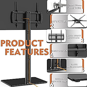 Universal Floor TV Stand with Mount 80 Degree Swivel Height Adjustable and Space Saving Design for Most 27 to 65 inch LCD, LED OLED TVs, Perfect for Corner & Bedroom HT1002B