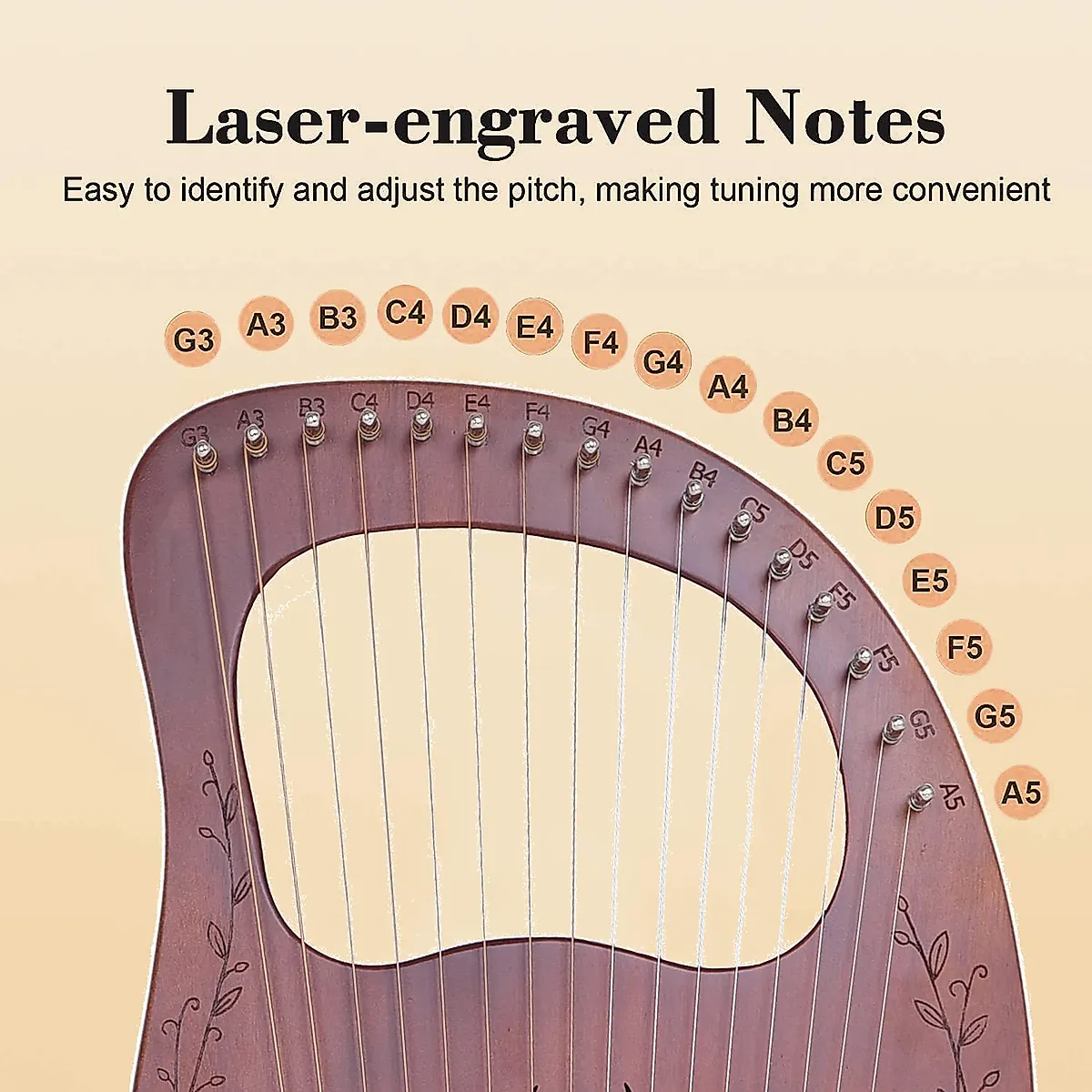 Lyre Harp, 16 Strings Mahogany Solid Wood Metal String Adult/Child Musical Instrument, With Tuning Wrench Pick, Black Gig Bag, and Music Tutorial for Beginner Instrument Lovers (coffee color)