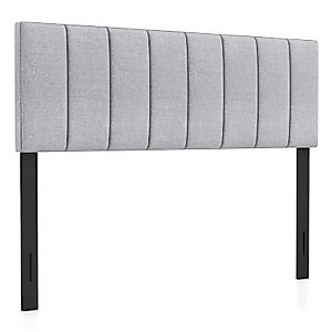 KOMFOTT Linen Upholstered Headboard for Full & Queen Size Bed, Vertical Channel Tufted Rectangular Headboard with Solid Wood Legs & Adjustable Width, Padded Bed Backboard, Easy Assembly (Gray)