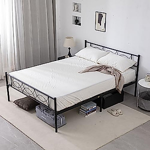Black Metal Bed Frame Queen Size with Headboard Modern Platform Bed Sturdy and Easy Assembly No Box Spring Needed