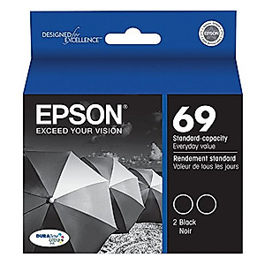 EPSON 69 DURABrite Ultra Ink Black 2-Pack For CX-6000, CX-7000F, CX-7400, CX-8400, CX-9400, CX-9475, NX-400, NX-415, NX-510, NX-515, WF-1100, WF-500, WF-600, WF-610, WF-615 and other select models