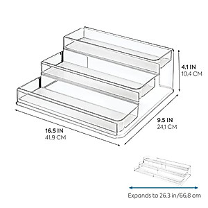 iDesign 64140 iDesign Linus Plastic Expandable Multi-Level Spice Rack, 3-Tiered Customizable Organizer for Kitchen, Bathroom, Office Cabinet and Countertop, 26.29" x 9.50" x 4.11" extended, Clear