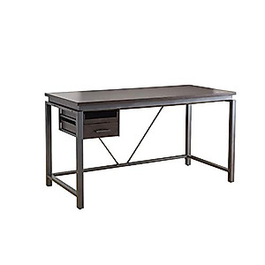 Studio Space 58" Modern Wood, Simple Style Study Laptop Computer Desk Home Office Workstation with Motion Storage Drawer and Metal Frame, Brown