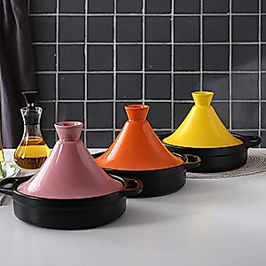 Casserole Dish ZYF Ceramic Tagine Pot, Tajine Cooking Pot Ceramic Pots for Cooking and Stew Casserole Slow Cooker with 2 Handle and Lid for Home Kitchen,Red