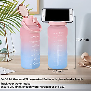 vaoruteng 64 OZ Water Bottle with Sleeve and Strap Half Gallon Water Bottle with Straw Leakproof BPA Free Water Bottles with times Marker & Motivational for Fitness, Gym and Outdoor Sports (pink)