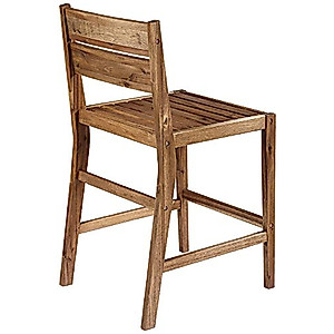 Teal Island Designs Nova Natural Acacia Wood Outdoor Bar Stools Set of 2 Brown 24" High Farmhouse Rustic Plank Seat with Ladder Backrest Footrest for Kitchen Counter Island Patio Garden Balcony