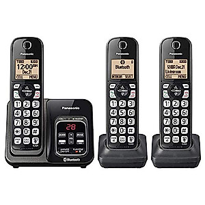 Panasonic KX-TG833SK Link2Cell Bluetooth with Talking Caller ID 3 Handset Cordless Phone (Renewed)