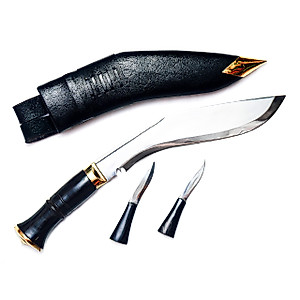 Genuine 10 Inch Service Issue Kukri /Khukuri Knife, Hand forged 10 Inch Blade, Kukri Knife/ twin Blades, Single Fuller, Sharp knife, World War II kukri, Black Leather Sheath, Horn handle, Handmade Khukri