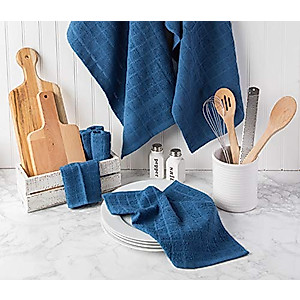 DII Basic Terry Collection Solid Windowpane Dishcloth Set, 12x12, Blue, 6 Piece