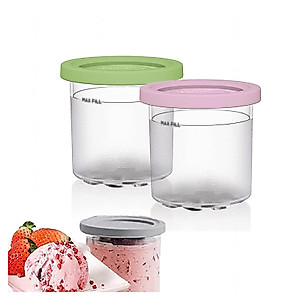 EVANEM 2/4/6PCS Creami Deluxe Pints, for Creami Ninja Ice Cream Deluxe,16 OZ Creami Pint Containers Bpa-Free,Dishwasher Safe Compatible NC301 NC300 NC299AMZ Series Ice Cream Maker,Pink+Green-4PCS