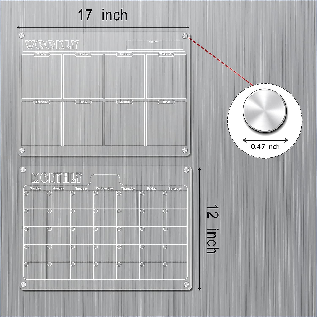 Hivillexun 17"x12" Clear Acrylic Magnetic Dry Erase Board with Monthly & Weekly Planner, 6 Markers & Large Eraser for Refrigerator Organization