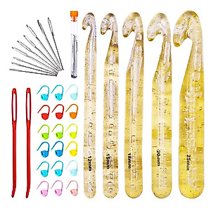 Huge Crochet Hook Set,9 Pieces Large Eye Blunt Needles,12mm-25mm Large Size Yarn Crochet Hooks Needles with 20 Stitch Markers and 2 Tapestry Needle