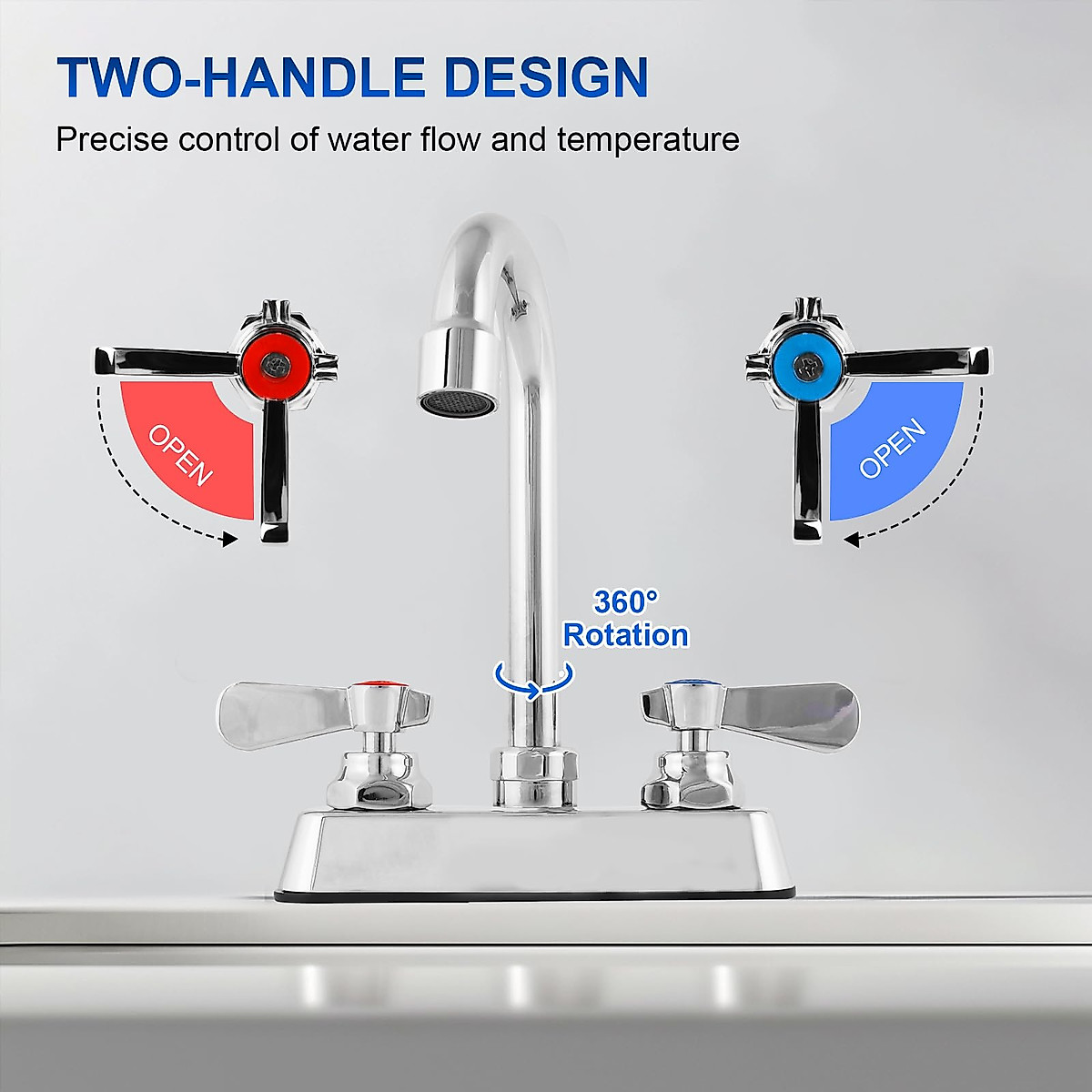 Upgraded Commercial Bar Sink Faucet 4 Inch Center Deck Mount Hand Sink Faucet Brass Constructed & Chrome Polished with 3-1/2" Gooseneck Spout & Ceramic Valve & Dual Lever Handles