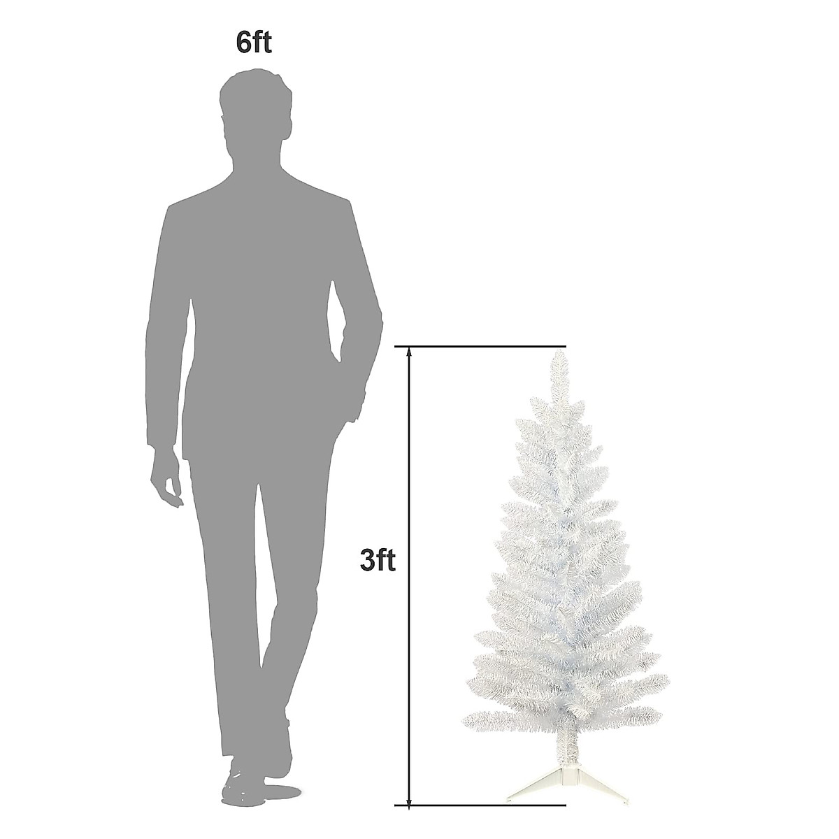 3FT Artificial Christmas Tree, White Christmas Tree with Stand Small Christmas Tree with Lights Xmas Tree with 88 Branch Tips for Indoor and Outdoor